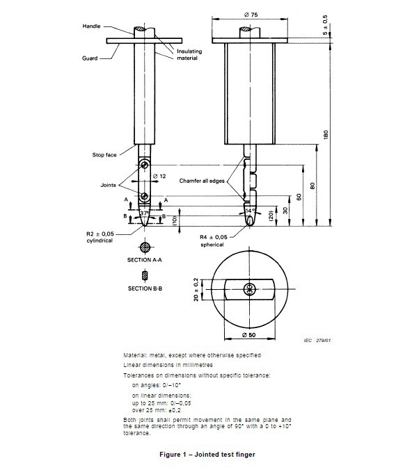 IEC60335 / IEC60950 / IEC 61032 Test Probe B Jointed Test Finger Metal ...