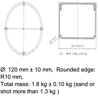 IEC 60335-2-9 Test Vessel Aluminium Diameter 120mm Mass 1.8kg