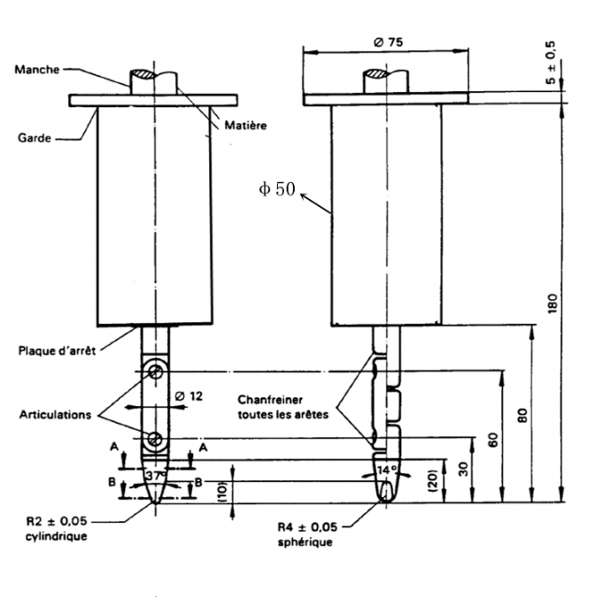 Test Probe Similar To Test Probe B Of IEC 61032 With Circular Stop Face ...