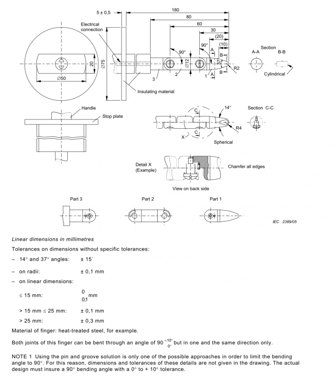 IEC 60601-1-Unjointed Test Finger with 80mm Length Insulated Portion